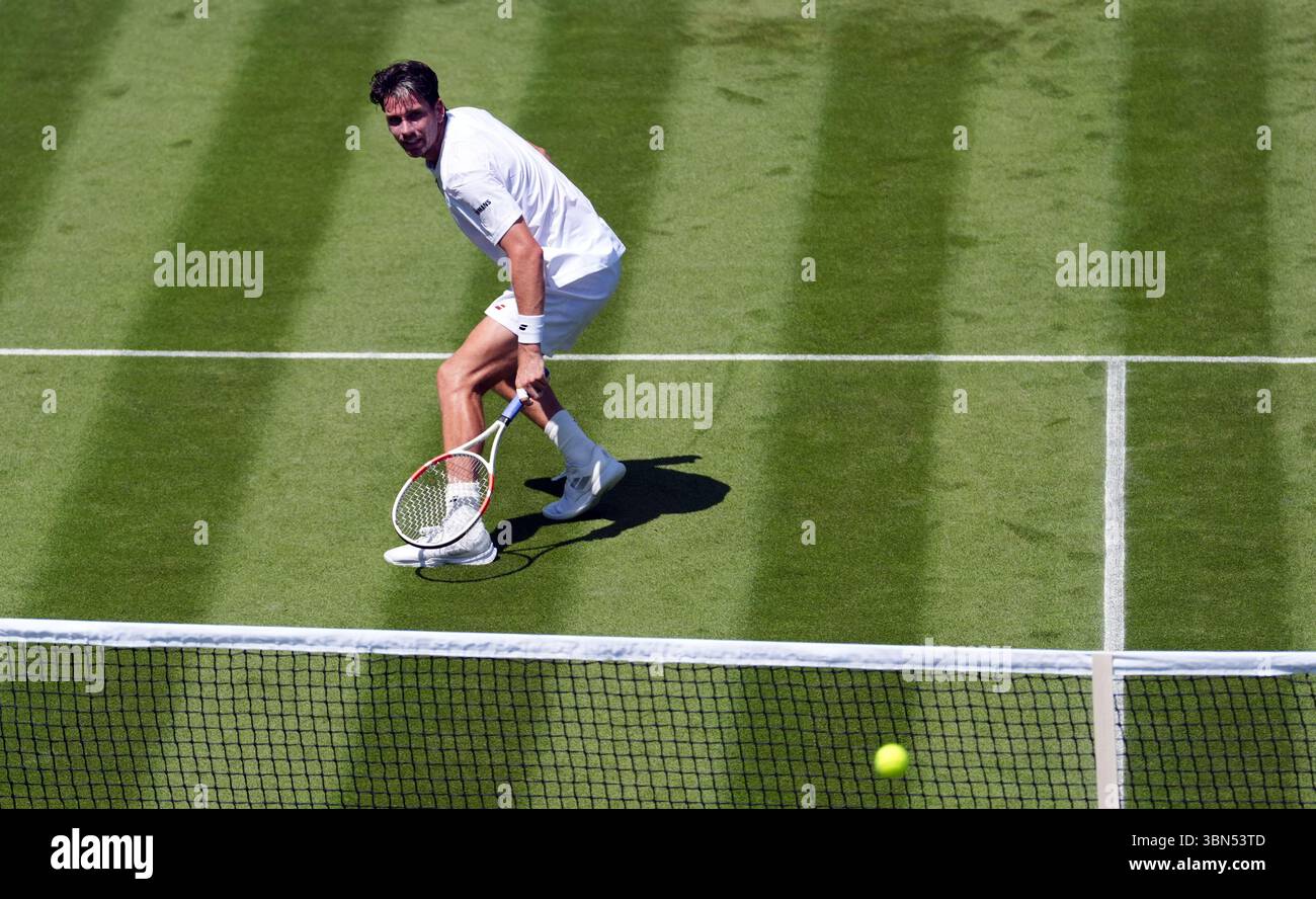 Cameron Norrie during his match against Roberto Bautista Agut on day one of the 2025 Wimbledon ...