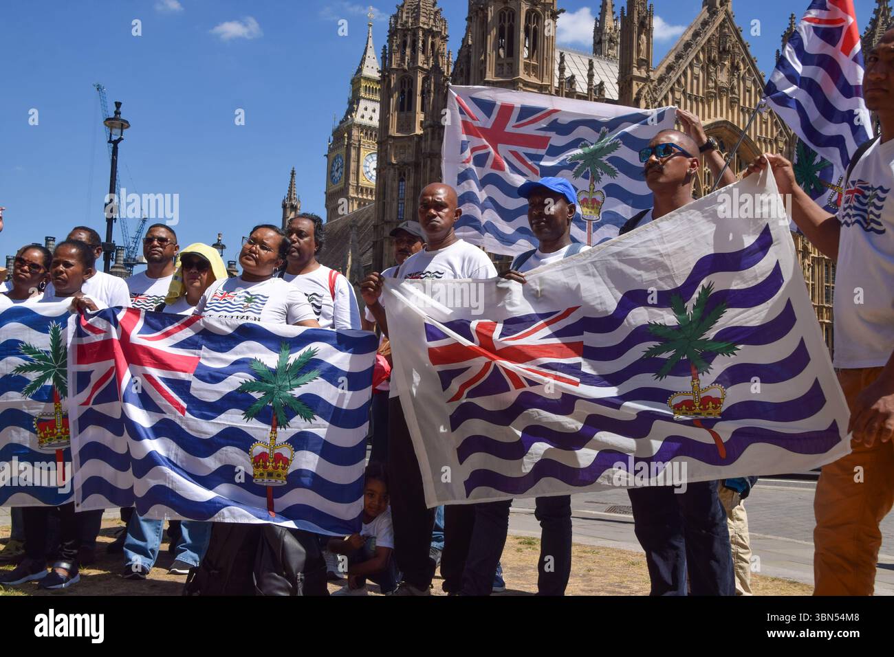 London, England, UK. 30th June, 2025. Members of the Chagossian community gather outside the ...