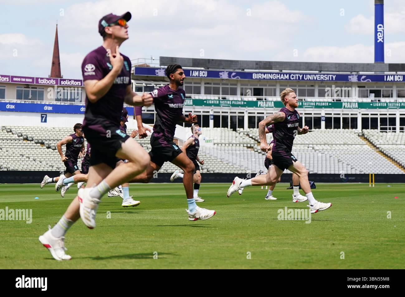England captain Ben Stokes (right) during a nets session at Edgbaston ...