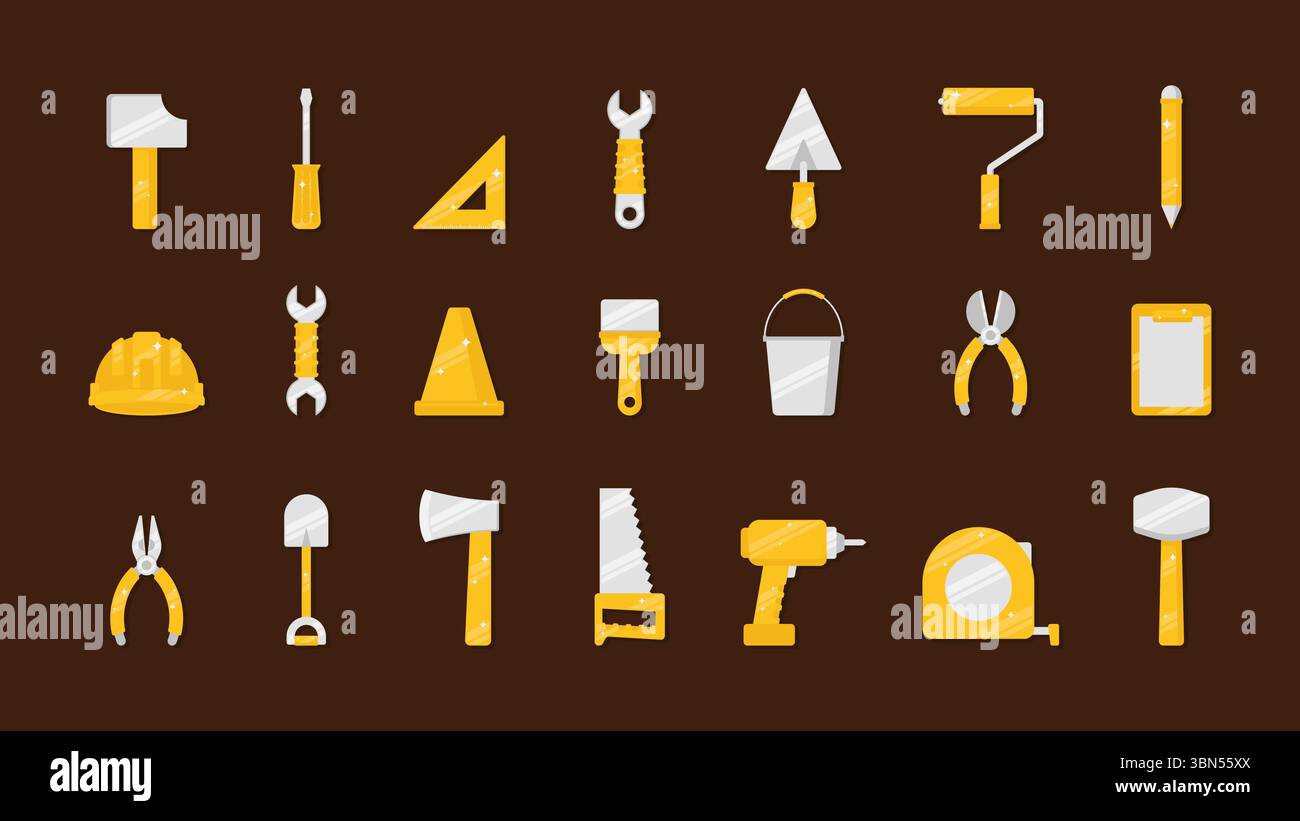 Tools icon flat illustration set. Tools illustration collection with ...