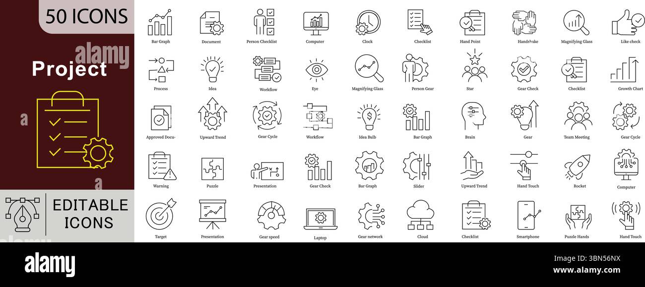 Project Line Icons: Planning, Development and Business Workflow Vectors Stock Vector Image & Art ...