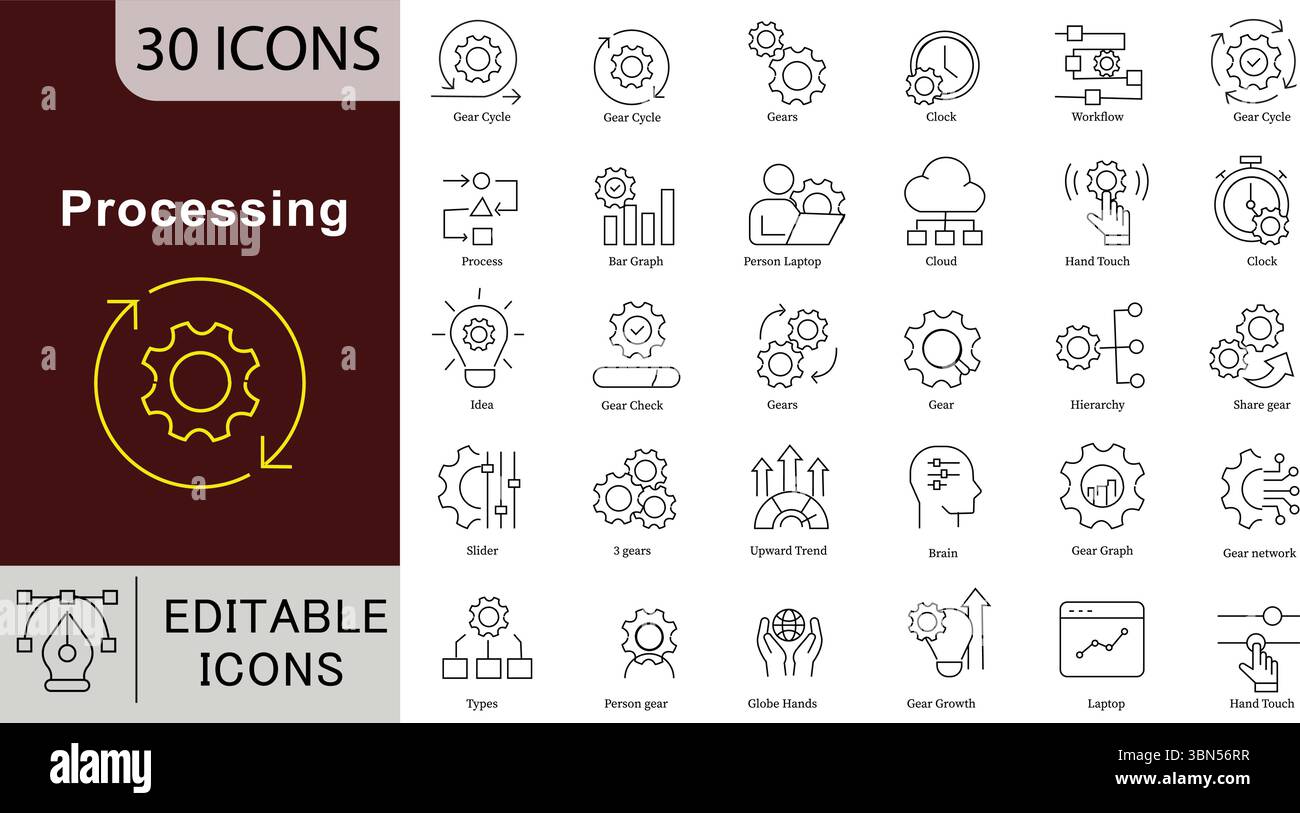 Processing Line Icons: Business Operations, Data and Automation Vectors Stock Vector Image & Art ...