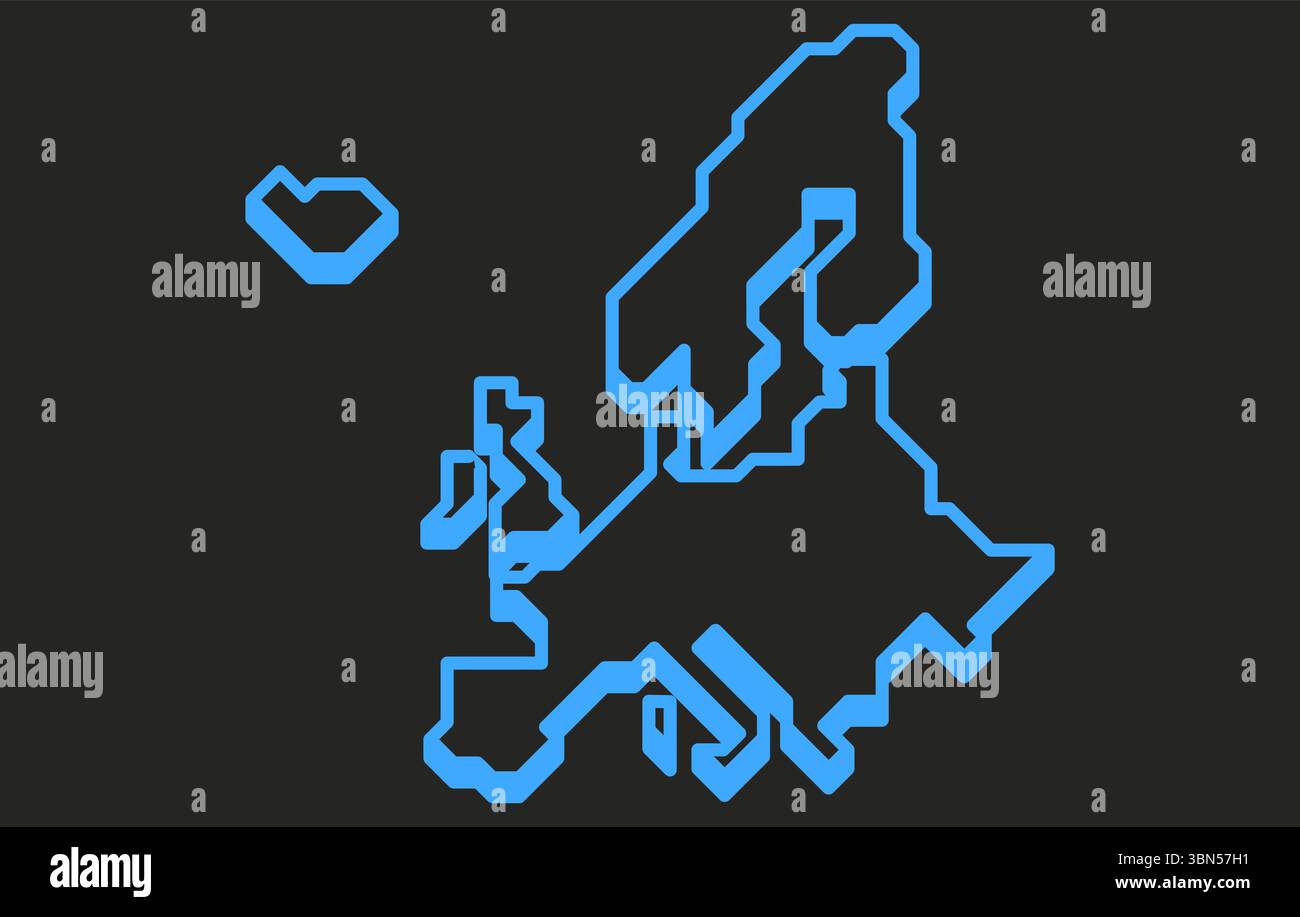 Stylized dark isometric map of the continent of Europe in a simple ...