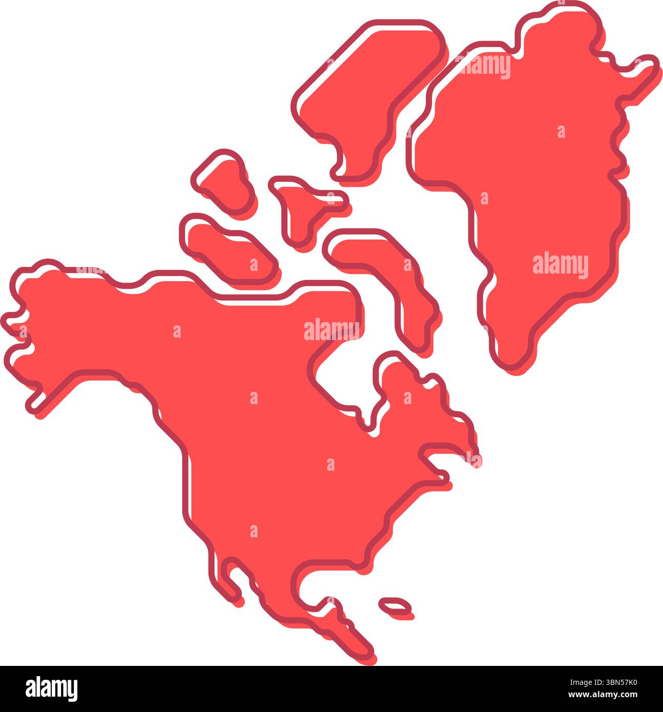 Stylized map of the continent of North America in a simple style ...