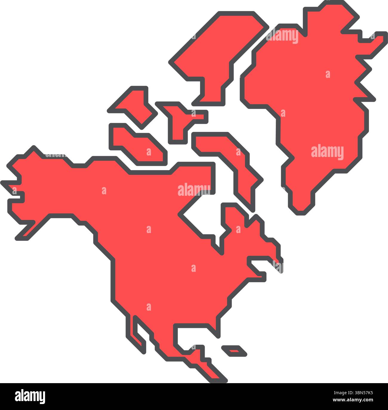 Stylized map of the continent of North America in a simple style ...