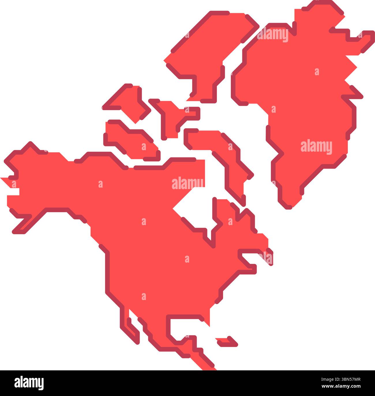 Stylized map of the continent of North America in a simple style ...