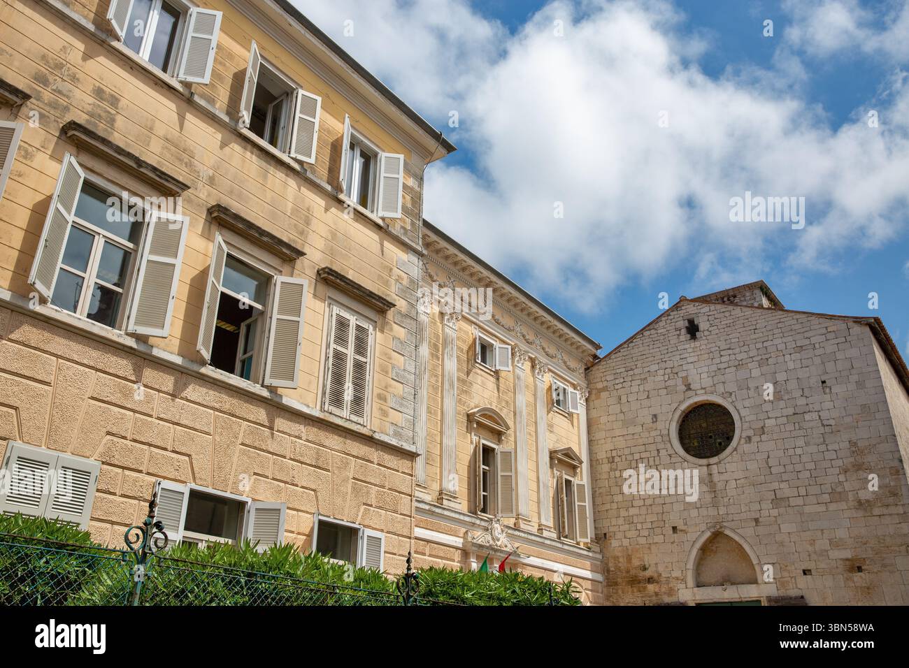 Facade of historic European building Istrian Assembly Hall with open ...