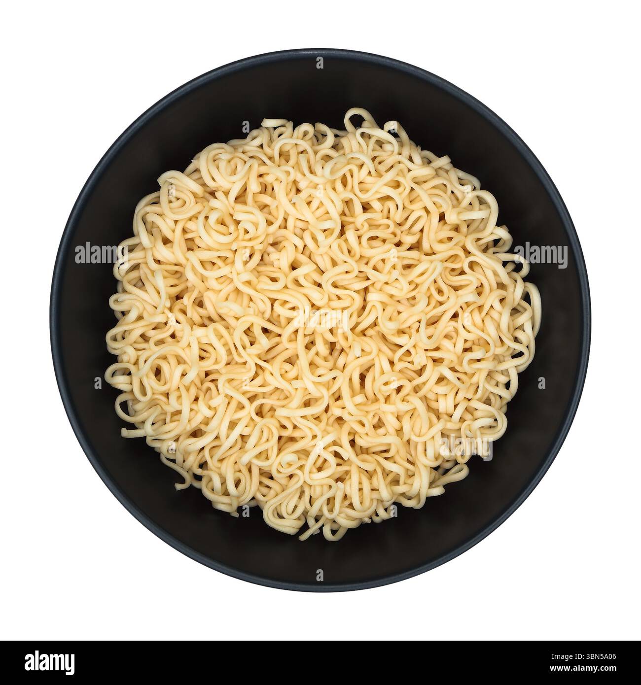 instant noodles on circle black bowl isolated on white Stock Photo - Alamy