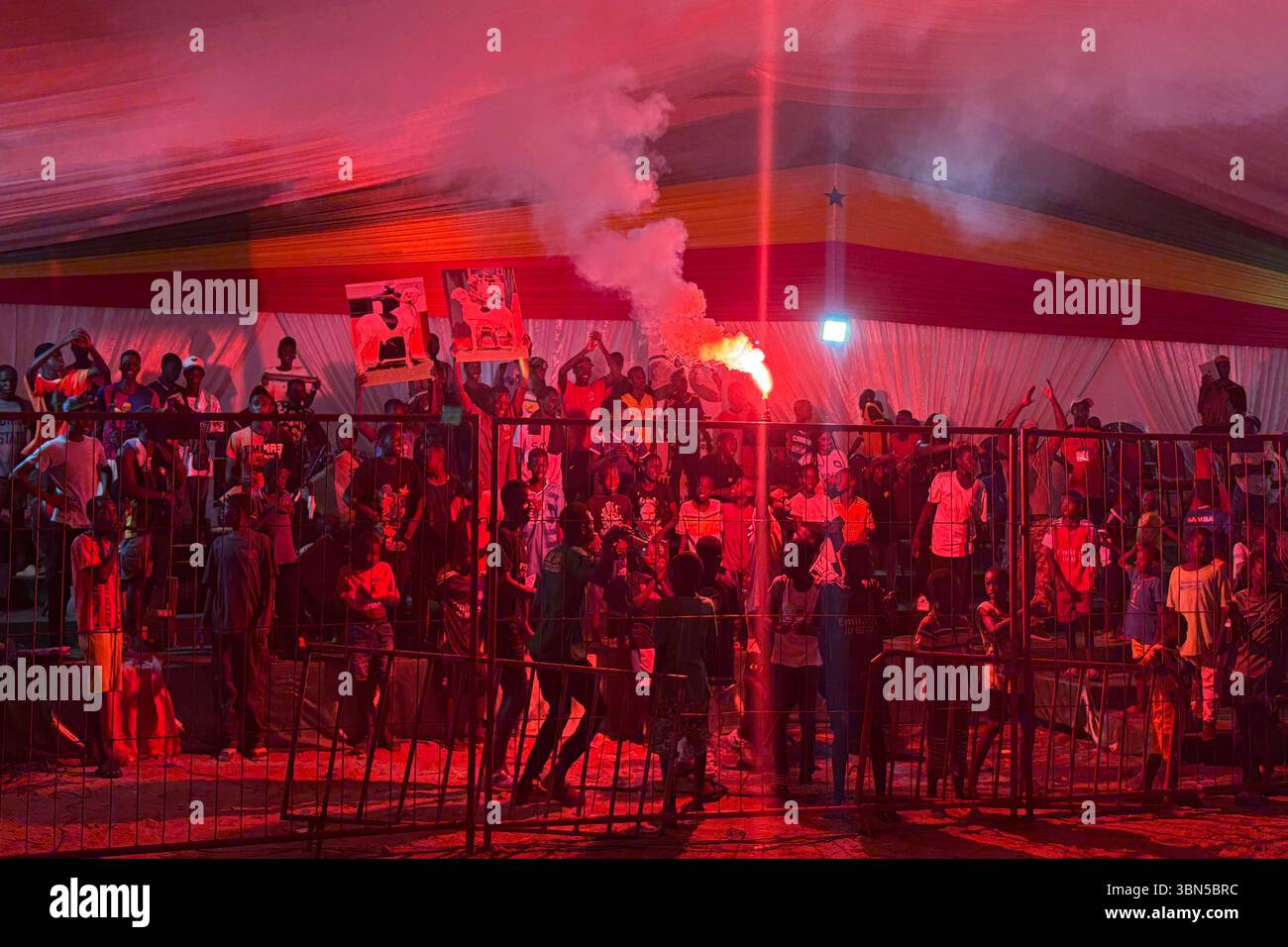 Fans cheer for their favorite sheep at the yearly Ladoum beauty pageant in Dakar, Senegal ...