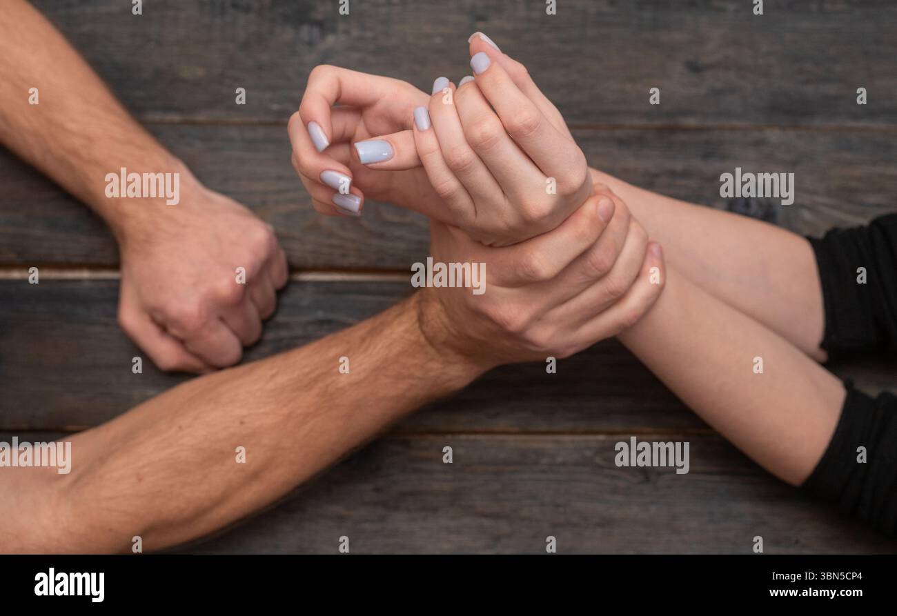 psychological stress, grip and tension between hands visualizing ...