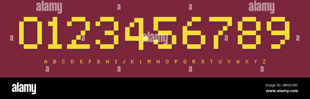 Pixel Alphabet Number Font in Retro 8-Bit Style Blocky Characters for ...