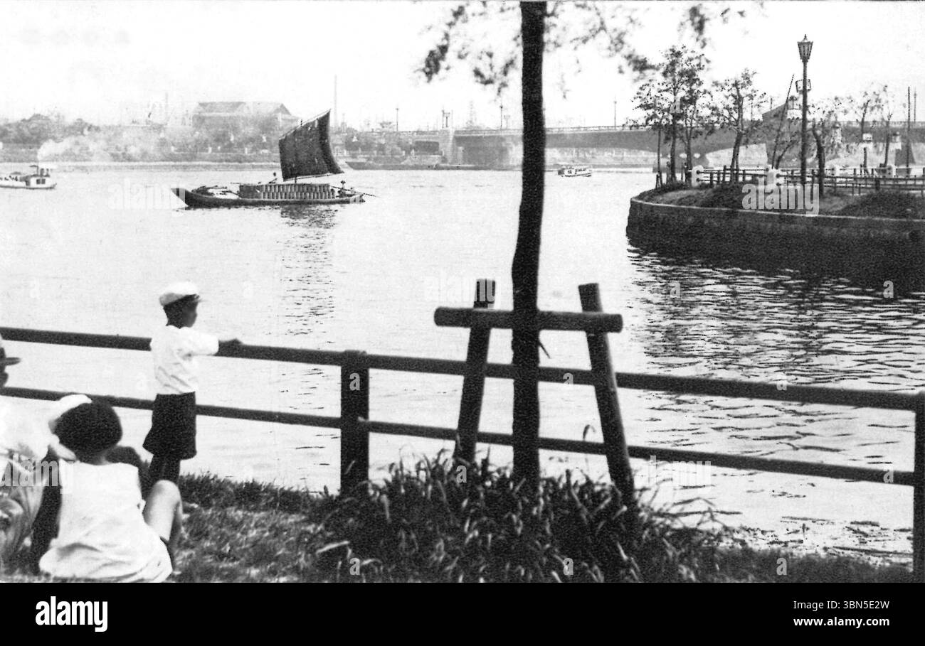 Vintage photo of the Sumida River and Azumabashi Bridge viewed from ...