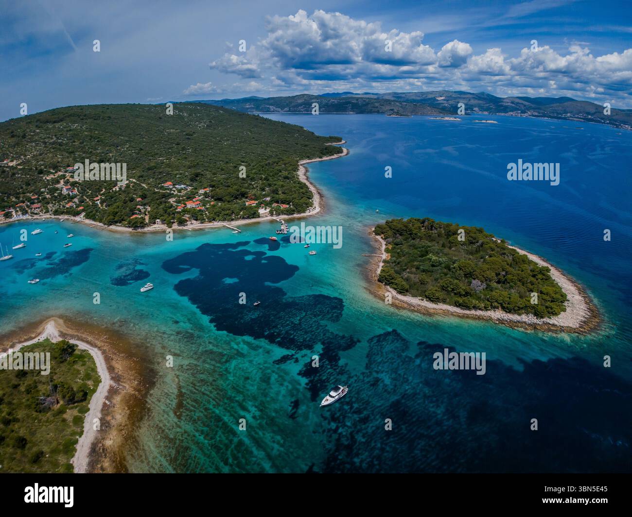 Aerial view of Krknjasi Bay on June 02, 2025 on island Drvenik Veli ...