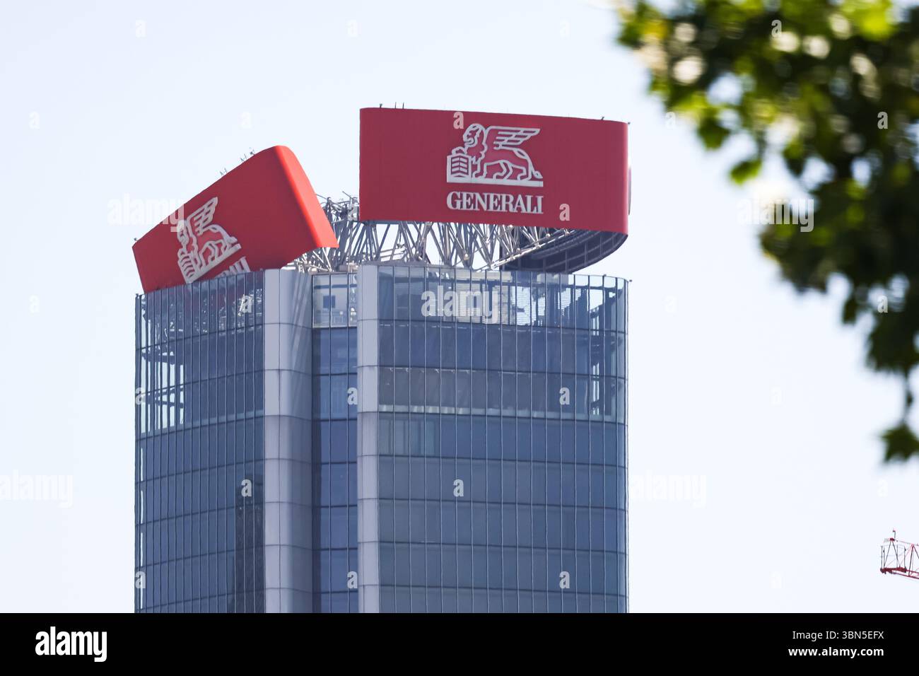 Milan, Italy. 30th June, 2025. Milan, The collapse of the Generali sign ...