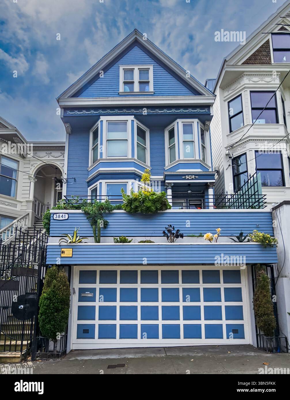 Front facade of the legendary 'Blue House' in San Francisco, famously ...