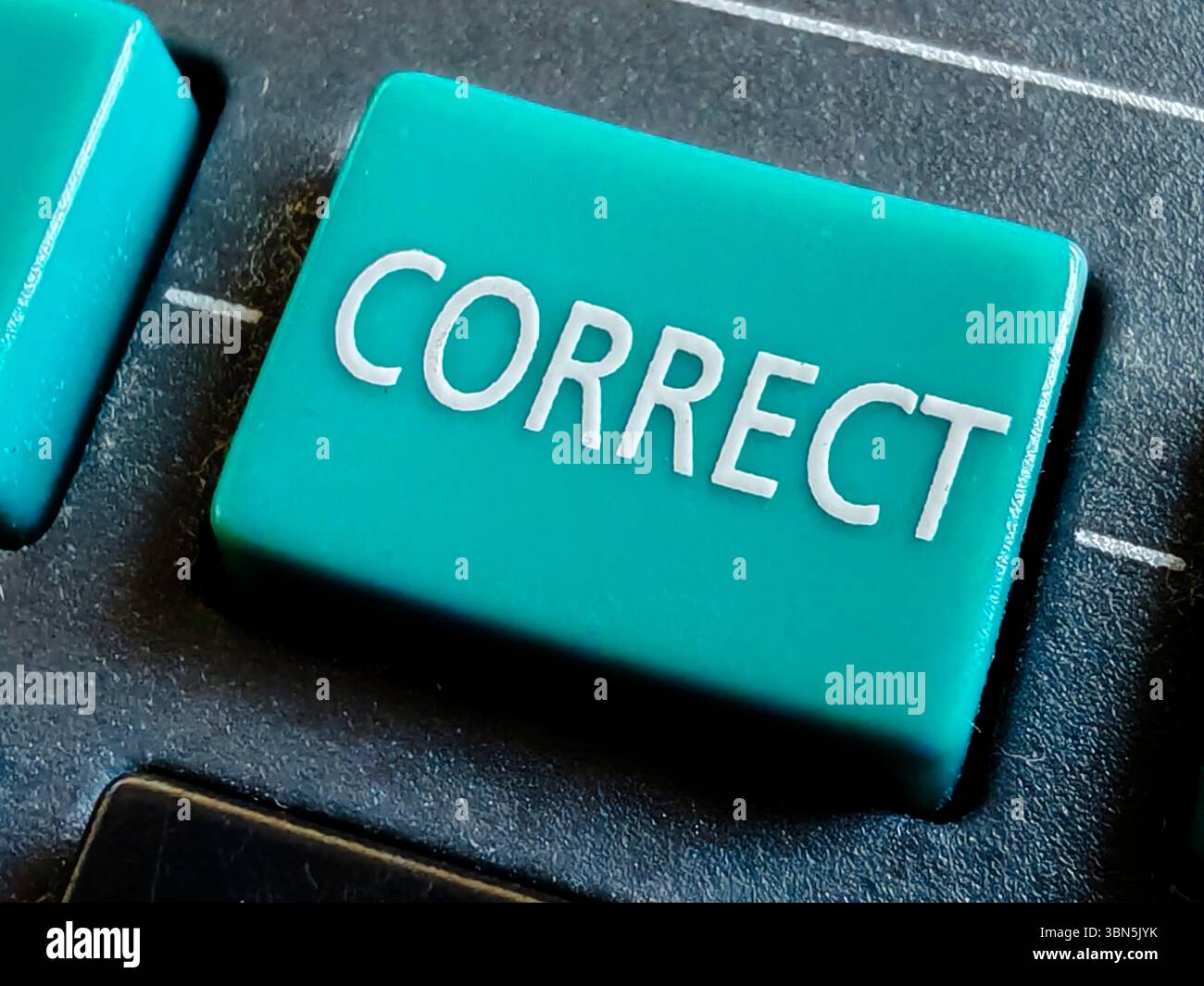 Close-up of Teal "CORRECT" Key on Keyboard, Signifying Accuracy ...