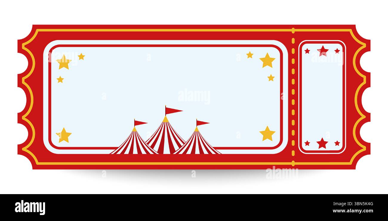 Circus Ticket With Red And Yellow Border, Stars And Tent Illustration ...