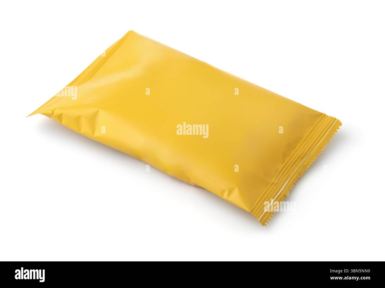 Blank yellow foil food packet isolated on white Stock Photo - Alamy