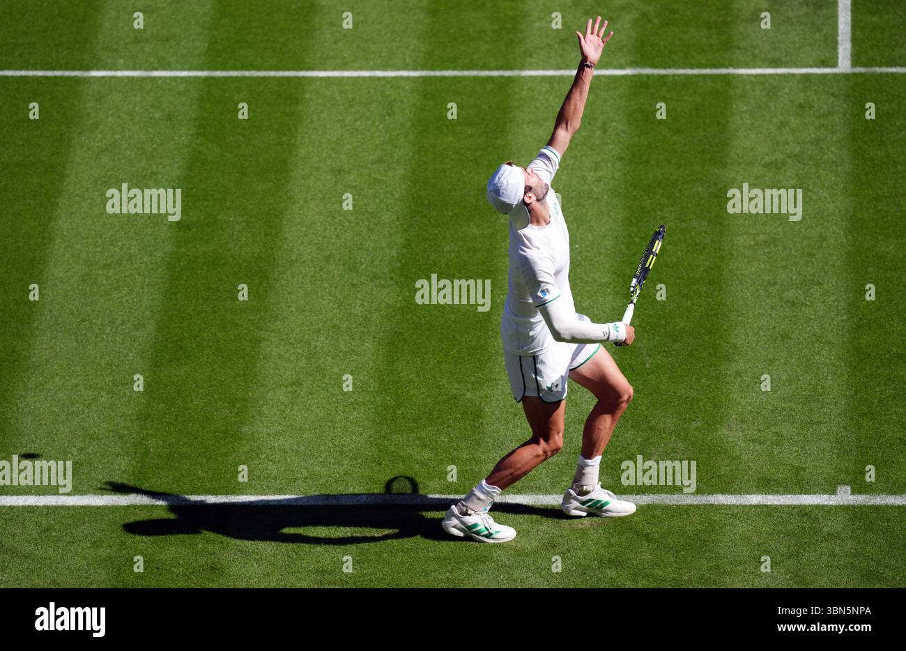 Jacob Fearnley during his match against Joao Fonseca on day one of the ...