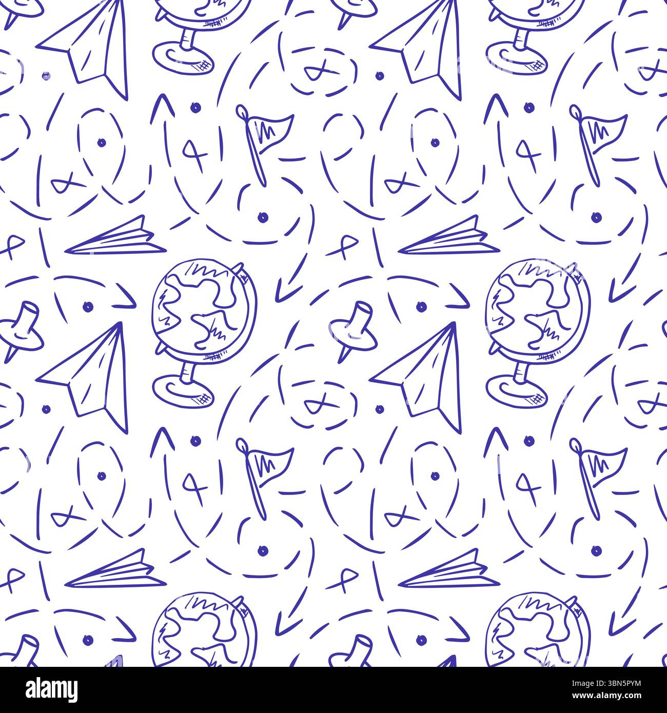 School seamless doodle drawing with a Globe, map, and navigation ...