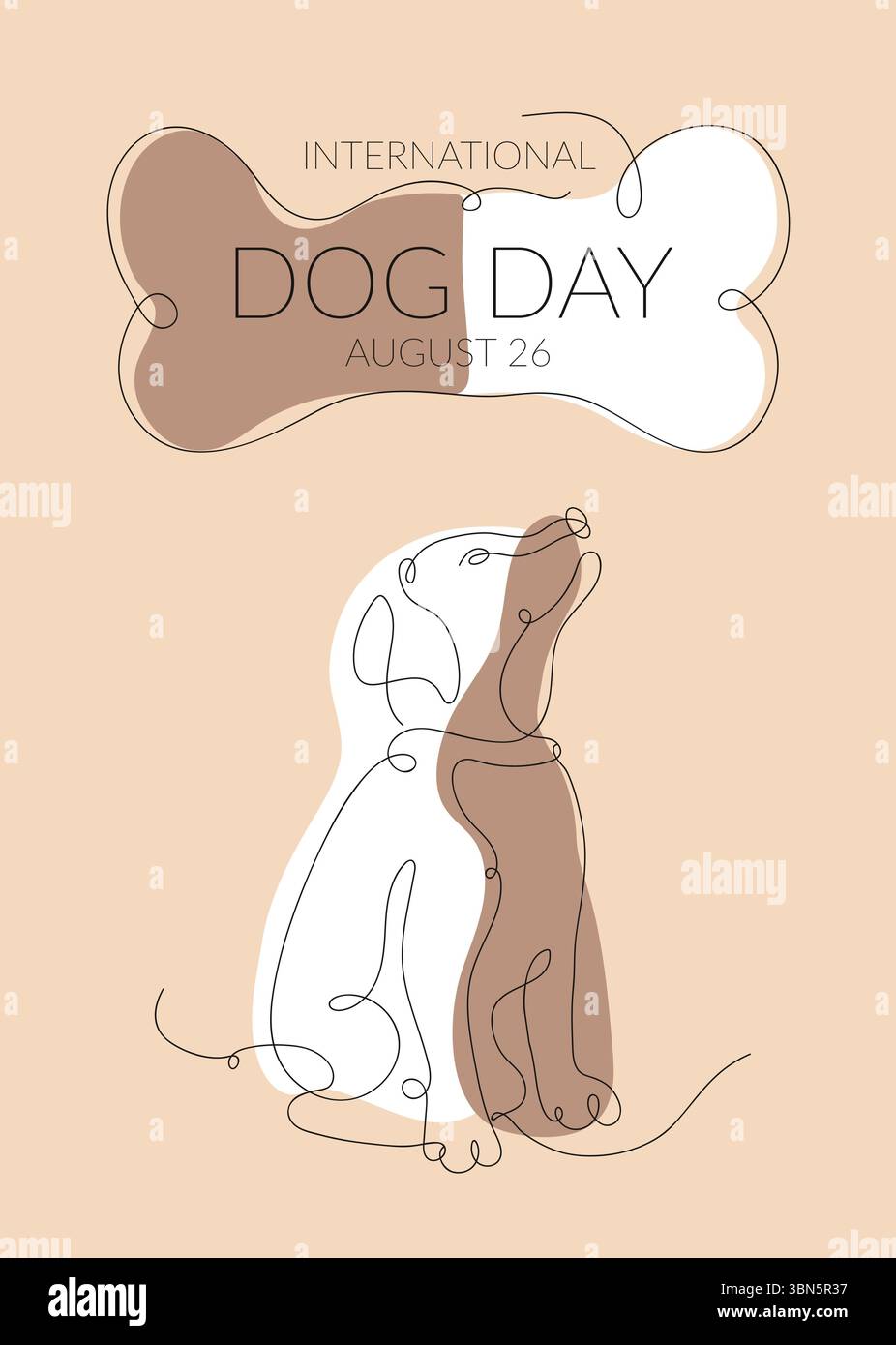 International Dog Day card design with a line art dog silhouette ...