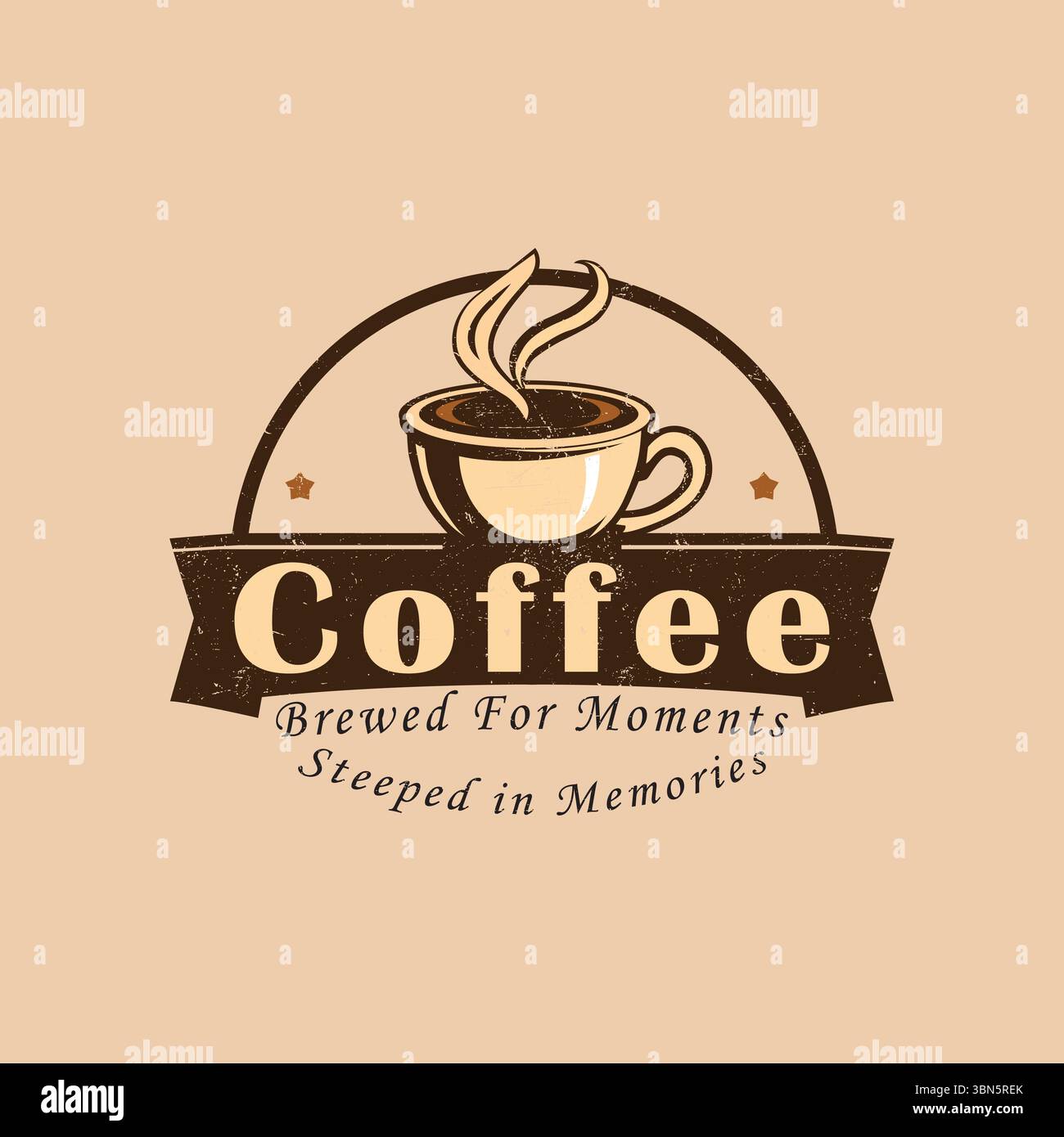 Brewed beverage logo featuring coffee cup with steam on a beige ...
