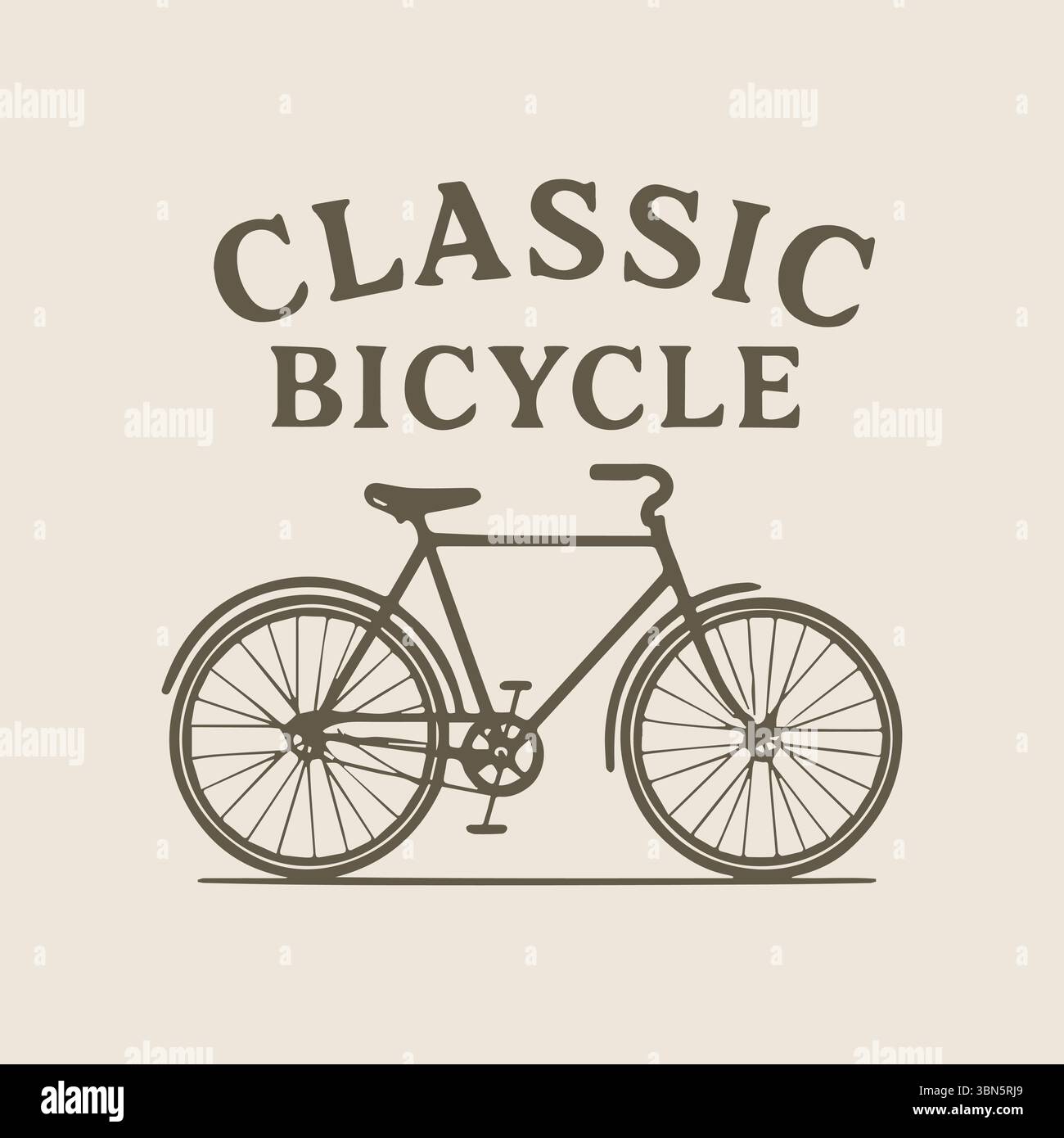Vintage Style Bicycle Illustration with Classic Bike Text Emblem Design ...