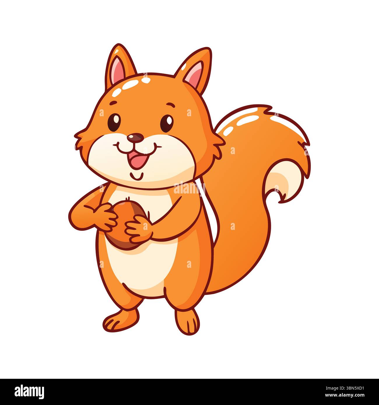 Cute Cartoon Squirrel - Holding Nut in Playful Pose Stock Vector Image ...