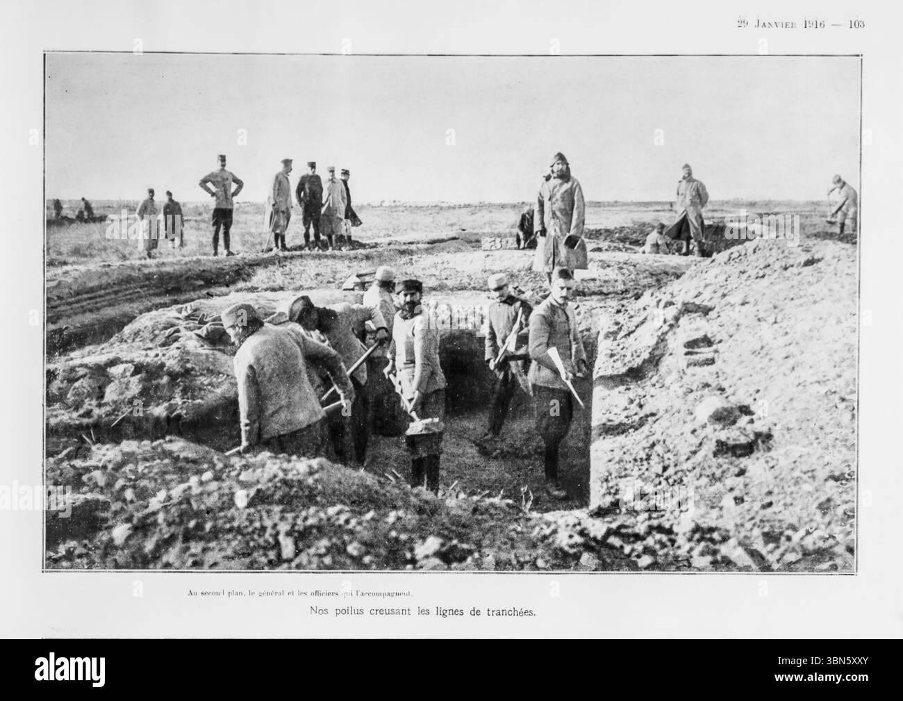 French soldiers, or poilus, dig trench lines during World War I in this ...