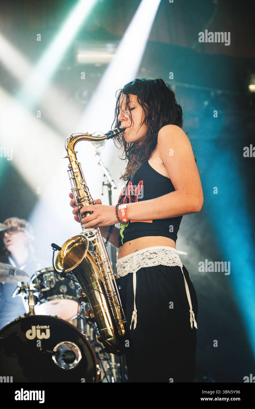 Roskilde, Denmark. 30th June, 2025. The Icelandic band Groa performs a ...