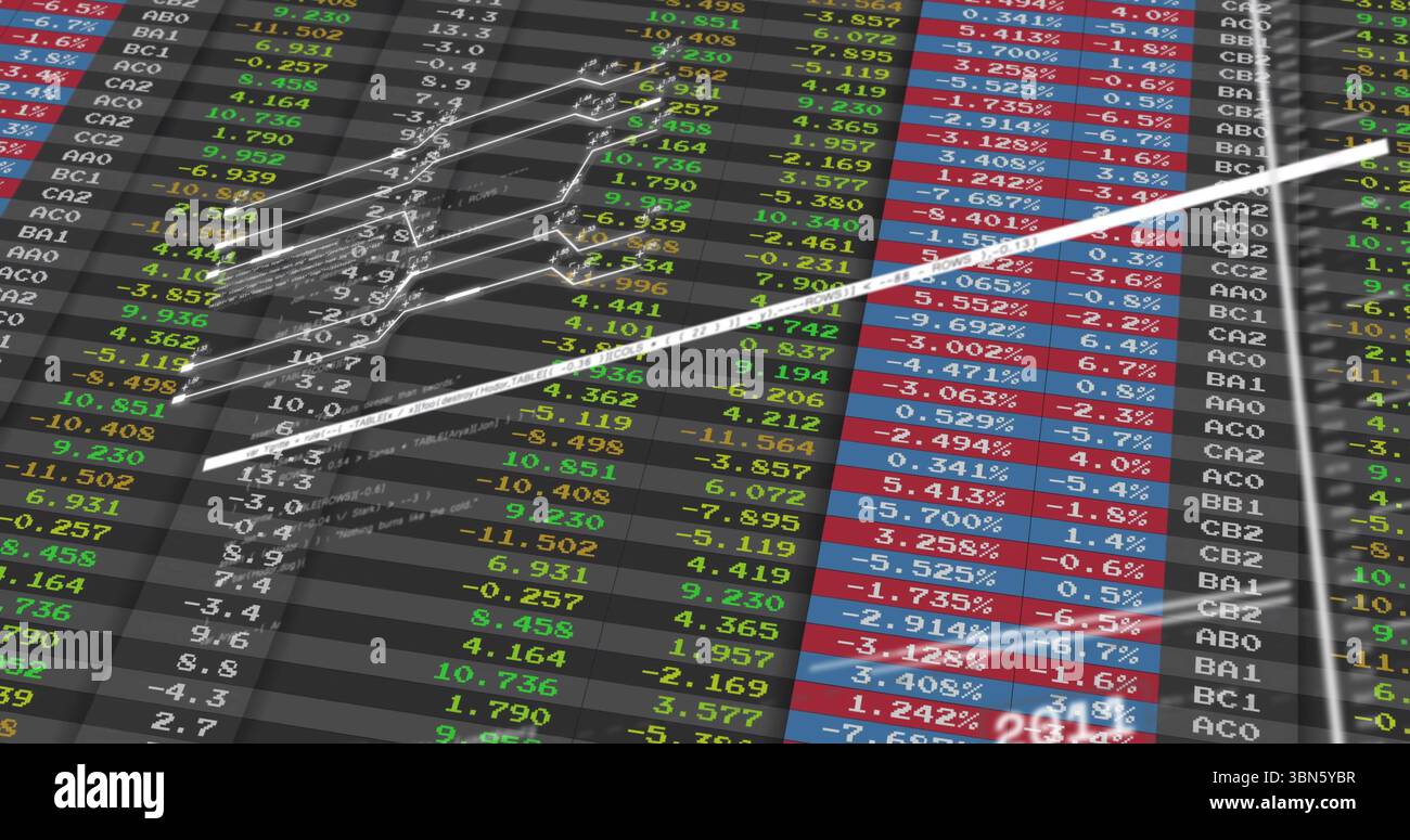 Displaying white ascending line chart arrow crossing trading dashboard ...