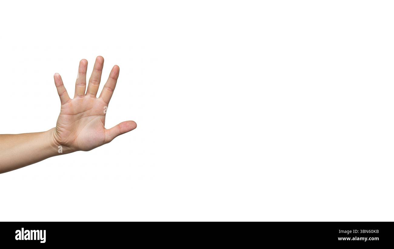 Hand with Fingers Splayed in a Stop Gesture Stock Photo - Alamy