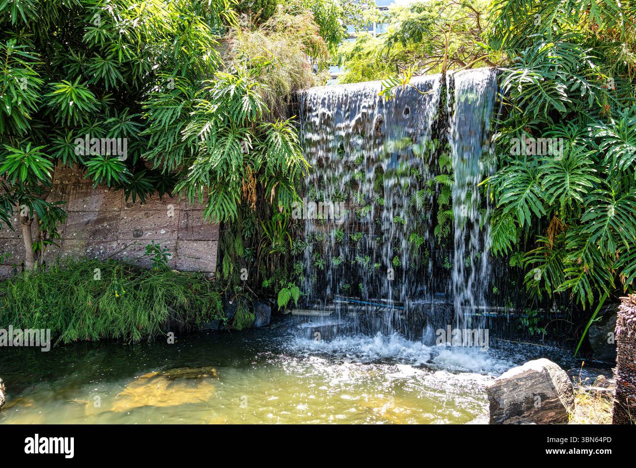 Waterfall in the Japanese garden, on Fortaleza's waterfront avenue, on ...