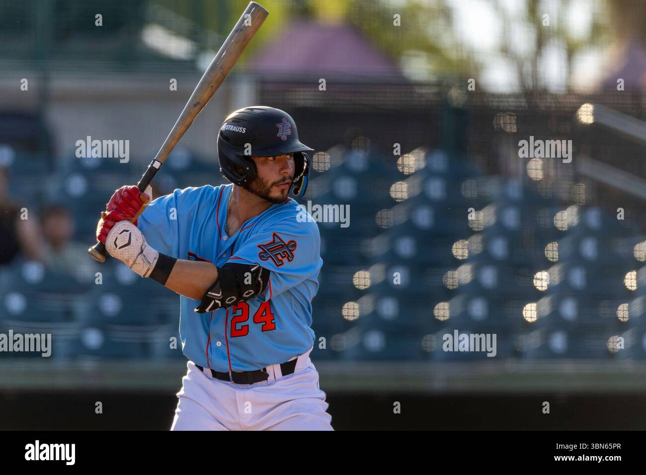 June 29, 2025: The Inland Empire 66ers' catcher Alberto Rios (24) at ...