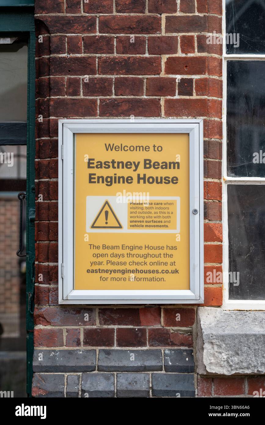 Welcome sign mounted on a wall next to the entrance of the Eastney Beam ...