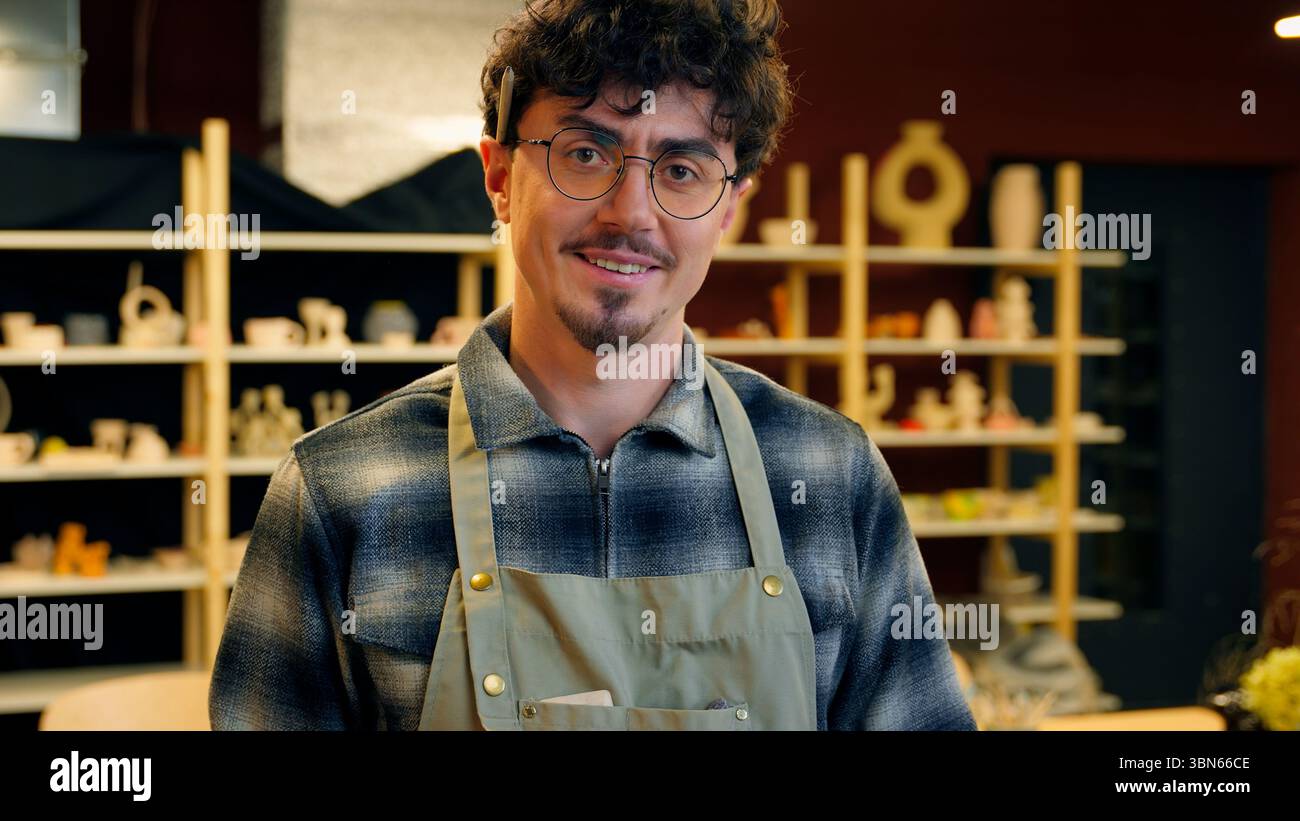 Man in apron glasses hi-res stock photography and images - Alamy