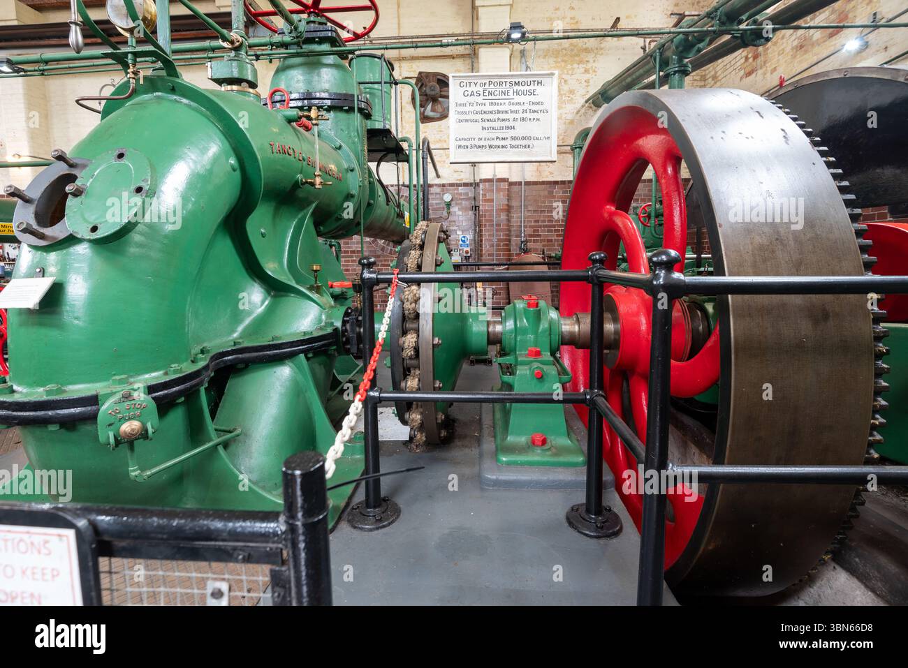 Old machinery inside the Gas engine house, part of the Eastney Beam ...