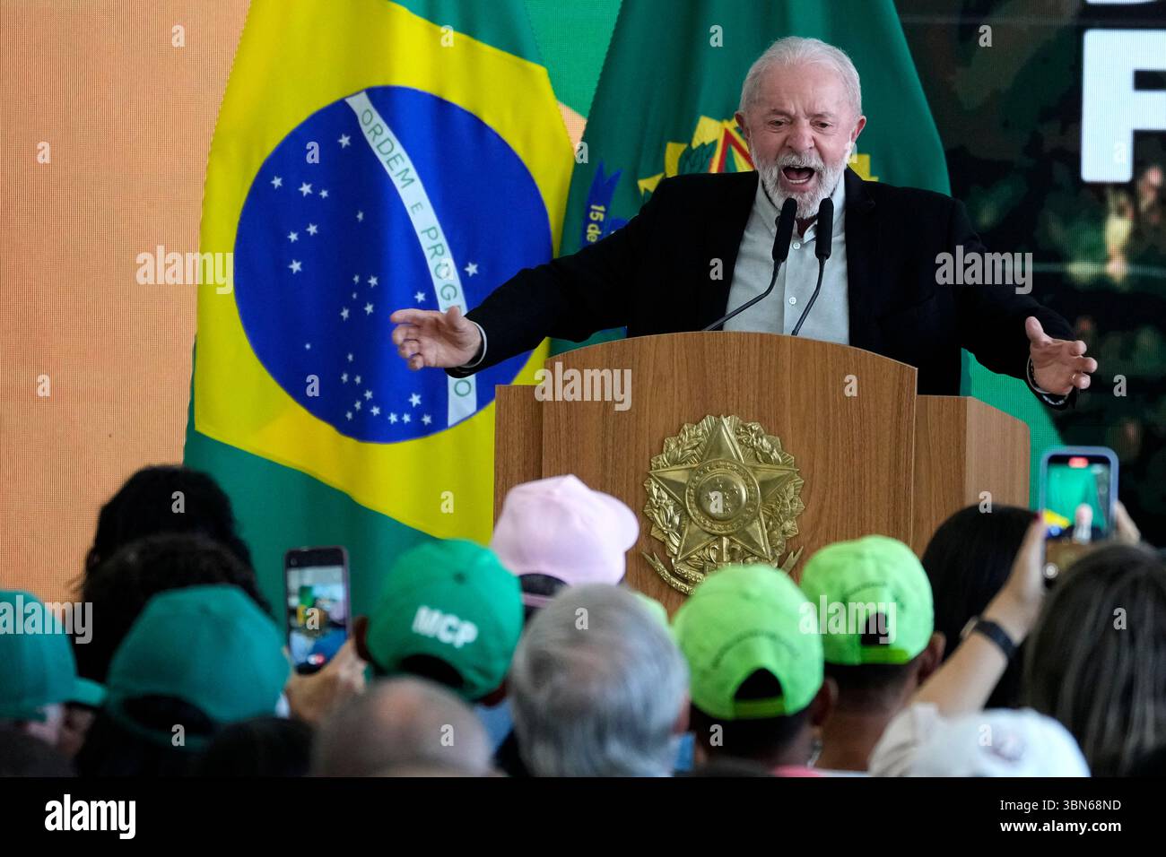 Brazil's President Luiz Inacio Lula da Silva speaks at the launch ...