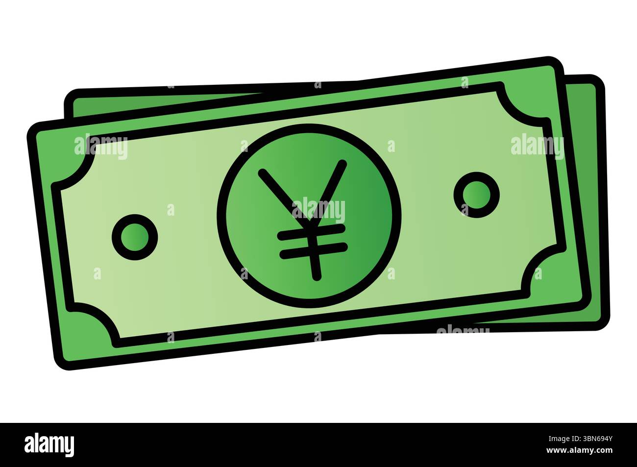 Flat Vector Japanese Yen Banknote Currency Symbol Icon in Green with ...