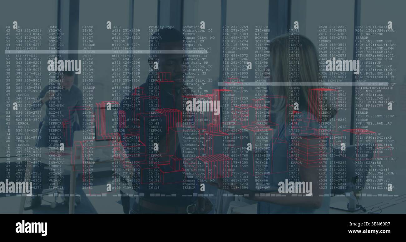 Colleagues reviewing code in conference hi-res stock photography and ...