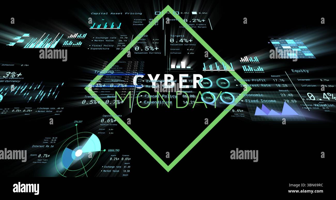 Displaying neon green diamond framing CYBER MONDAY on dark interface ...