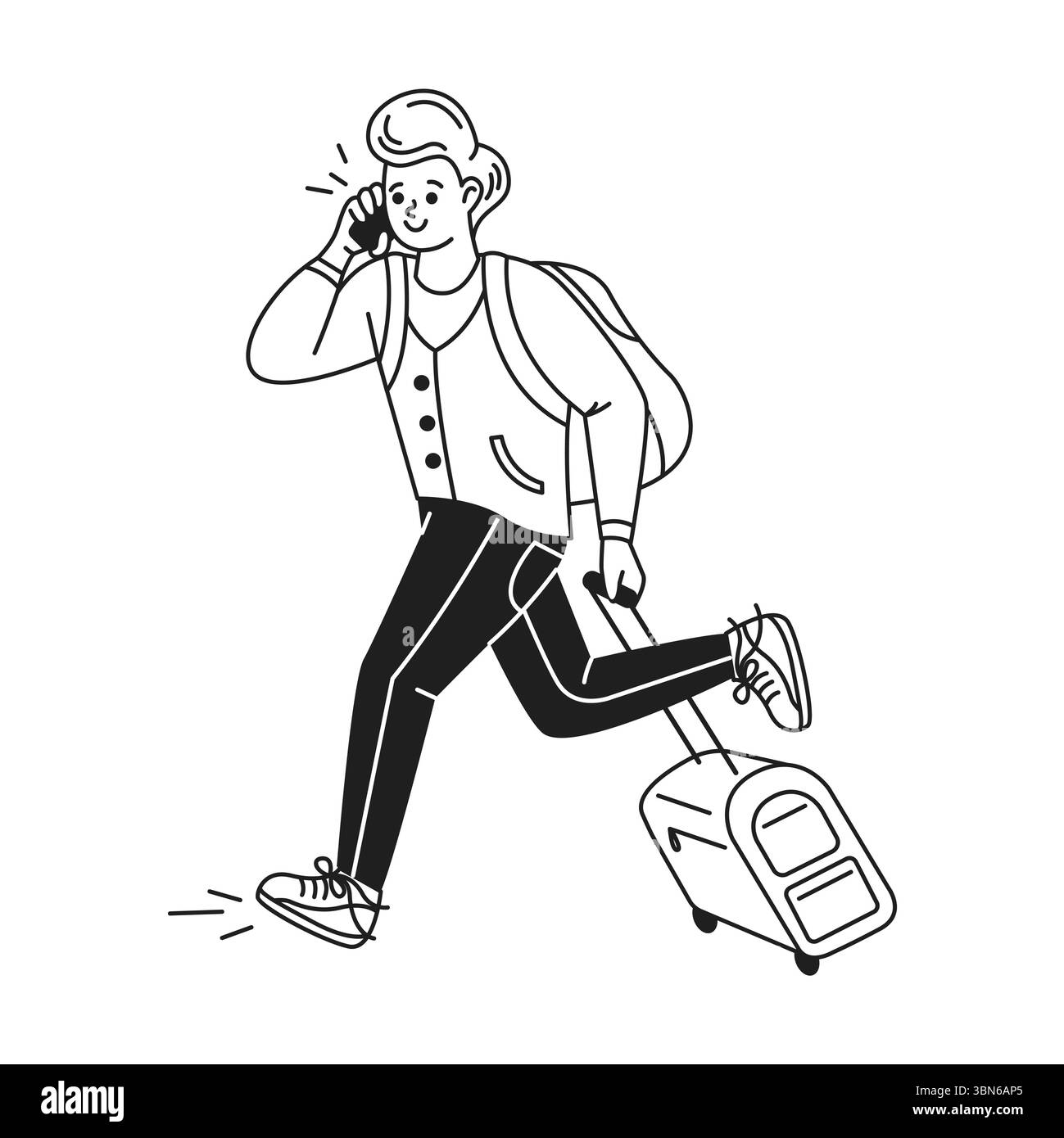 Illustration of a young traveler energetically running with suitcase ...