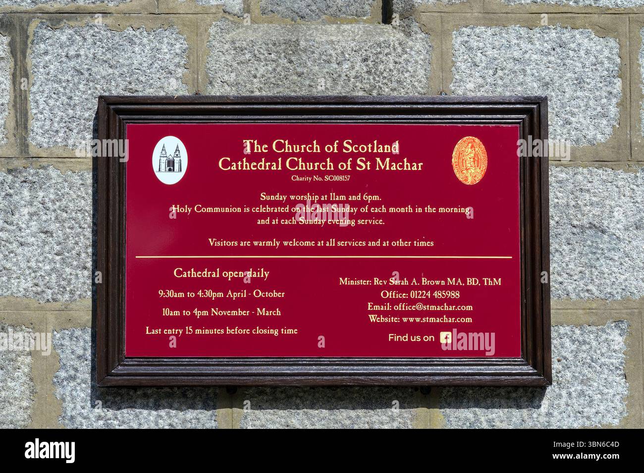 St. Machar's Cathedral sign, Aberdeen, Scotland, UK, Europe Stock Photo ...