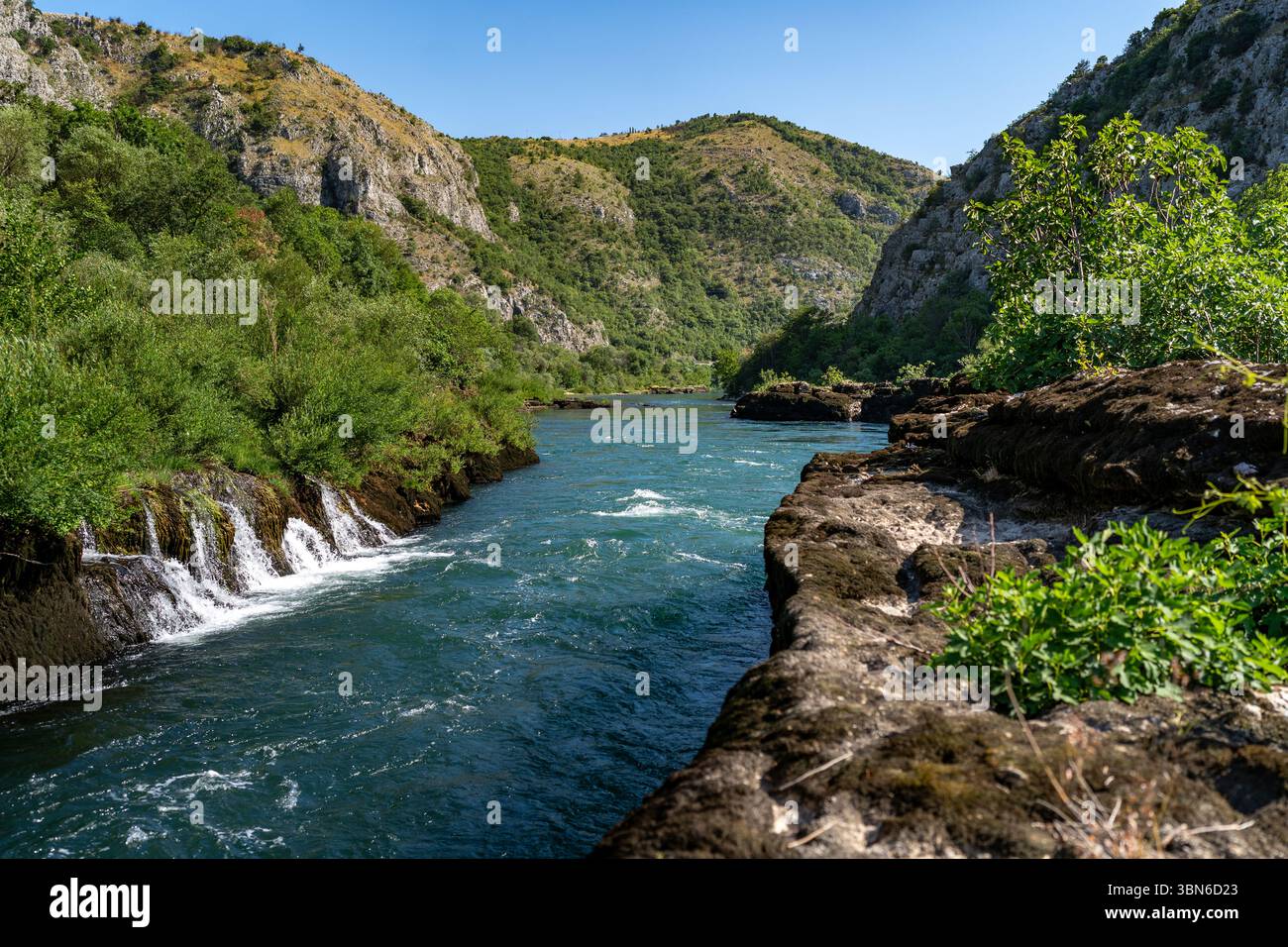 Buna River merging with Neretva in canyon near Mostar, Bosnia Stock ...