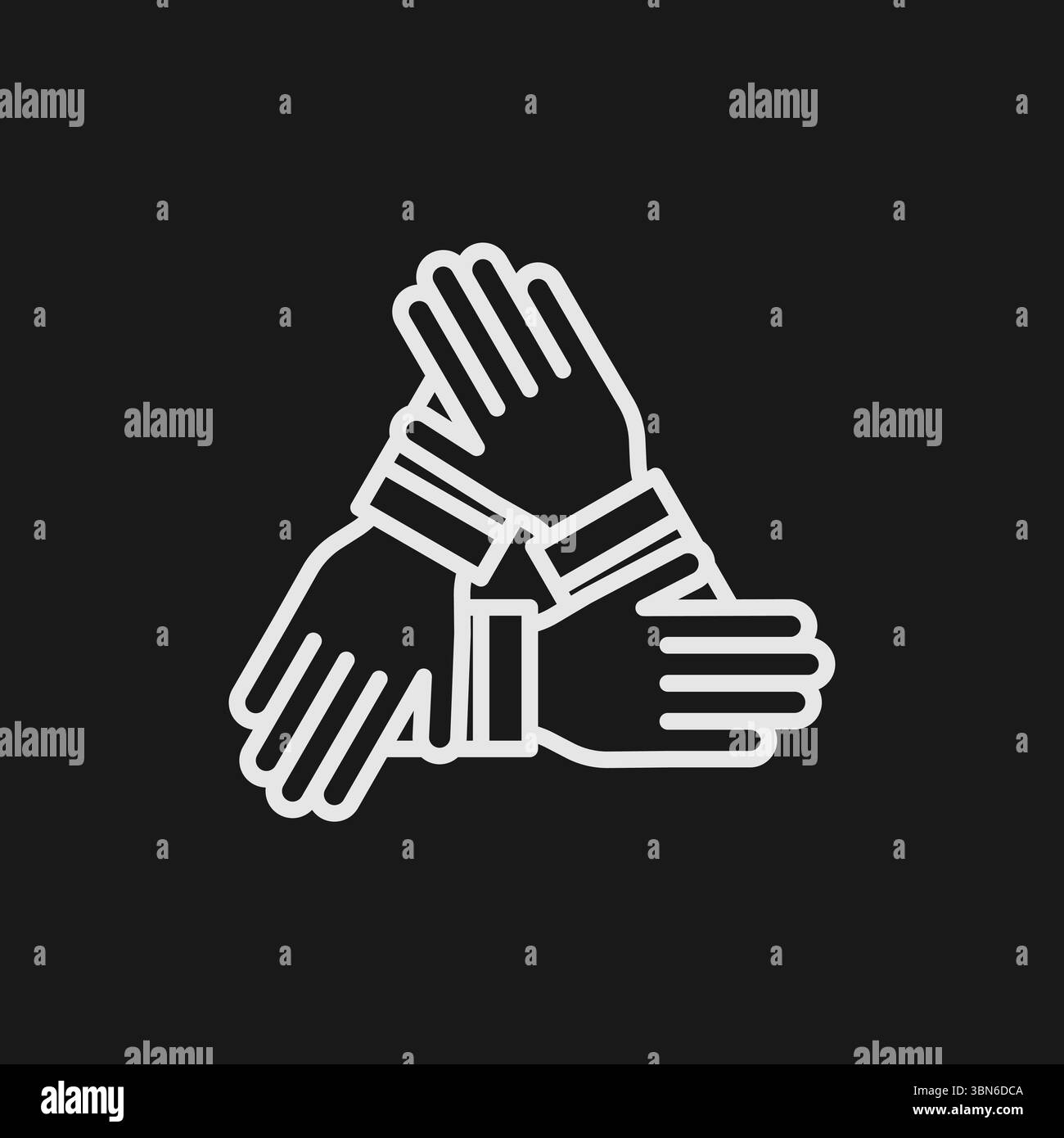 Teamwork and Unity Icon with Three Hands Together for Collaboration ...