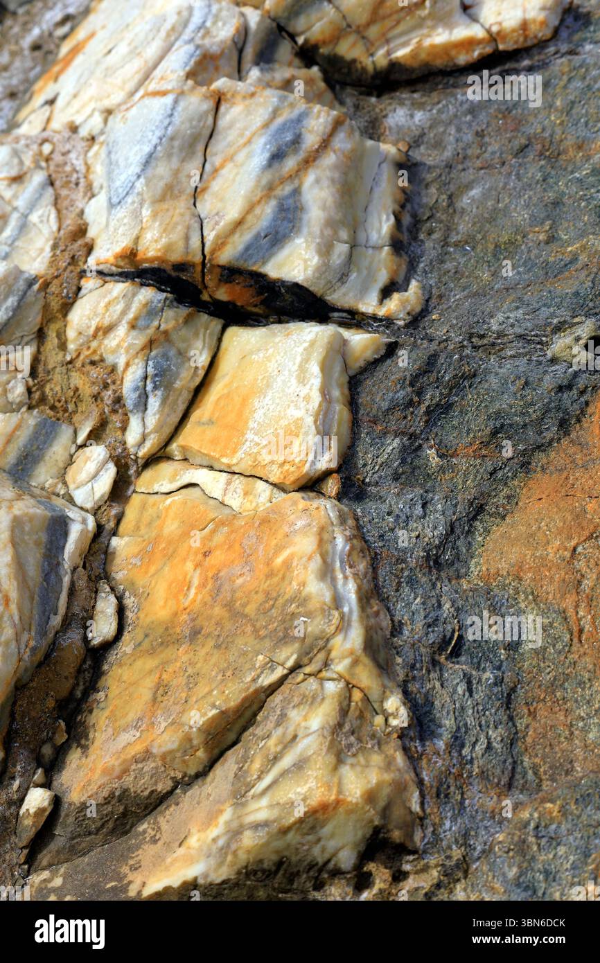 Marble layered rocks, Tinos island, Cyclades island group, Greece ...