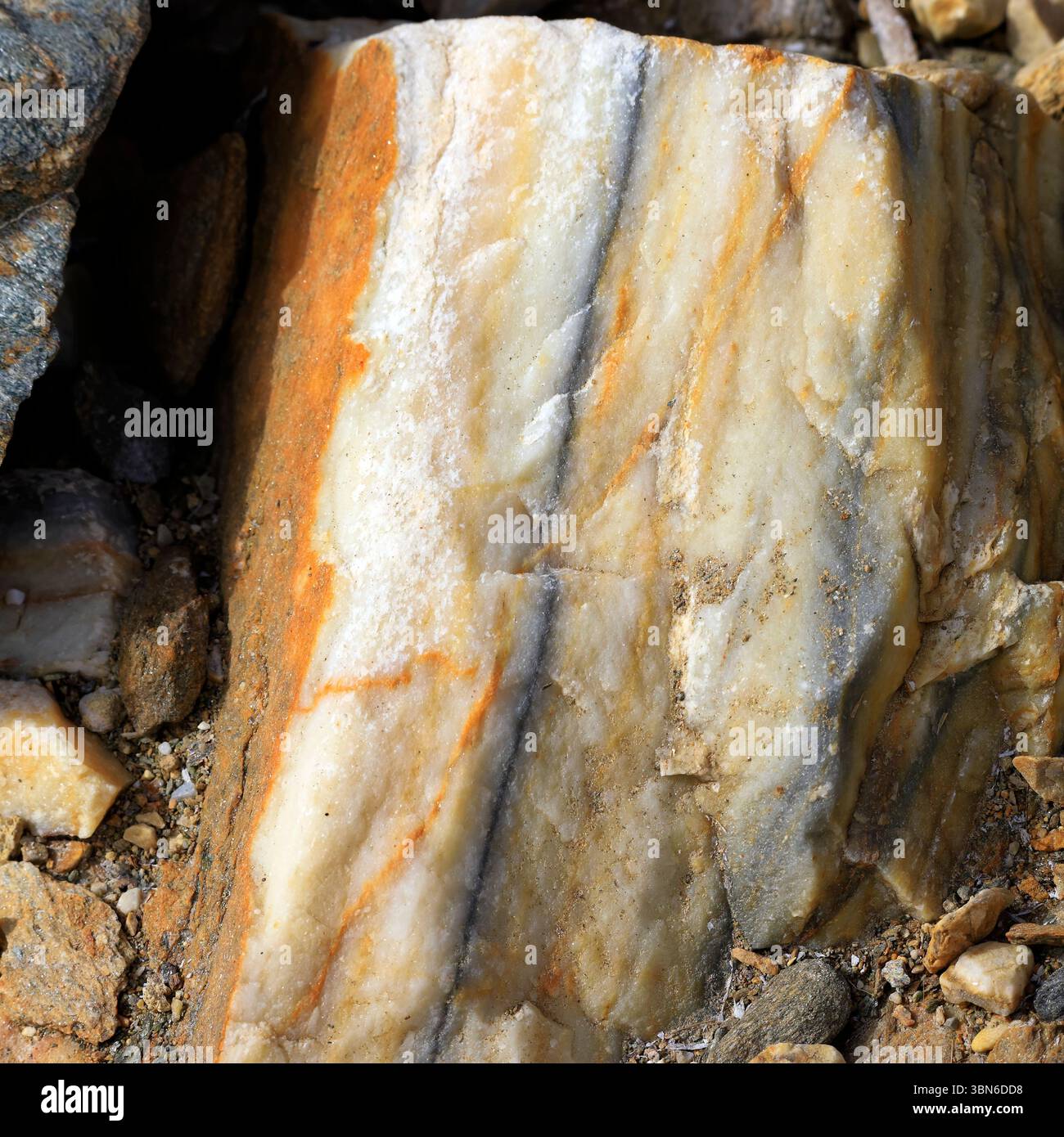Marble layered rocks, Tinos island, Cyclades island group, Greece ...