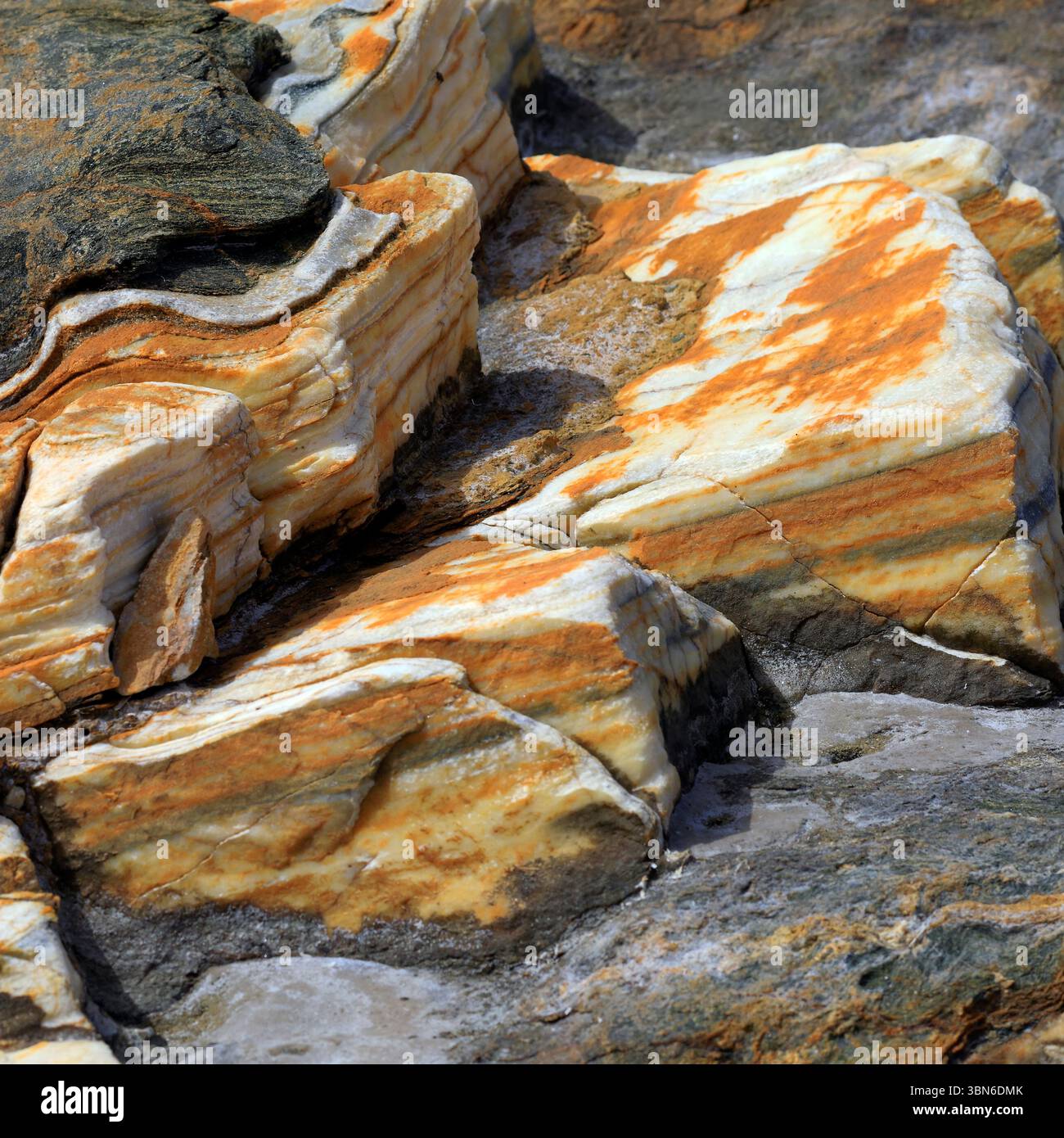 Marble layered rocks, Tinos island, Cyclades island group, Greece ...