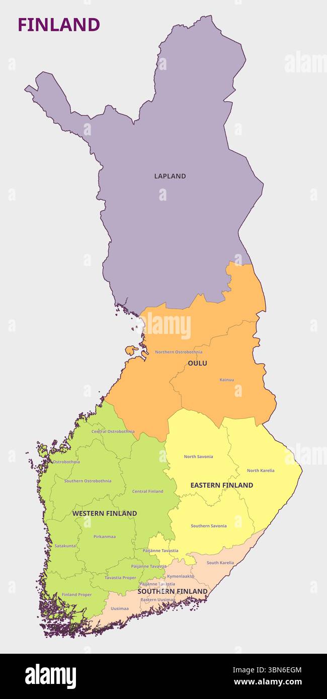Map of Finland Regions and Administrative Divisions Stock Vector Image ...