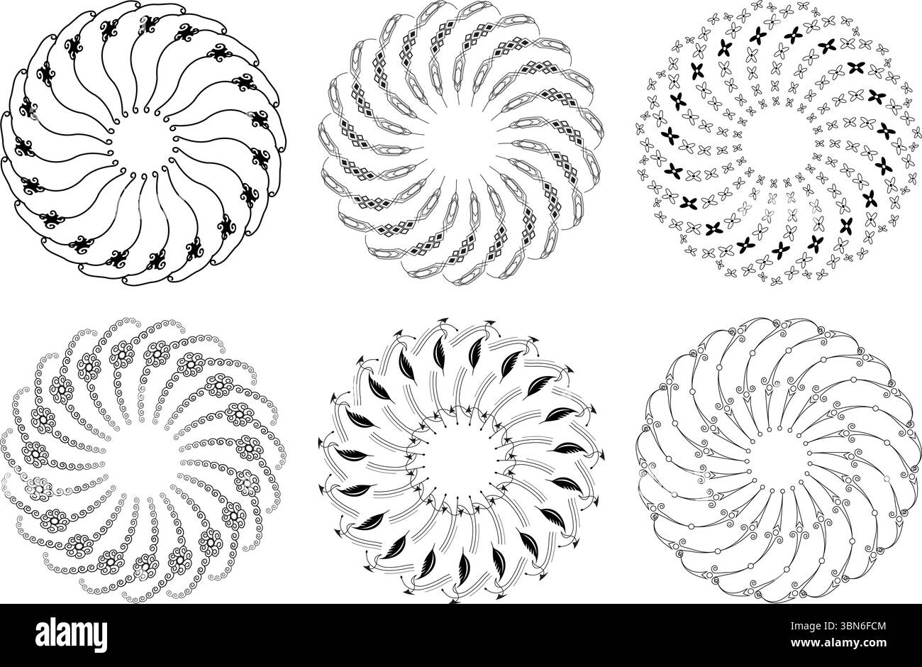 Round pattern set circular Black and White Stock Photos & Images - Alamy